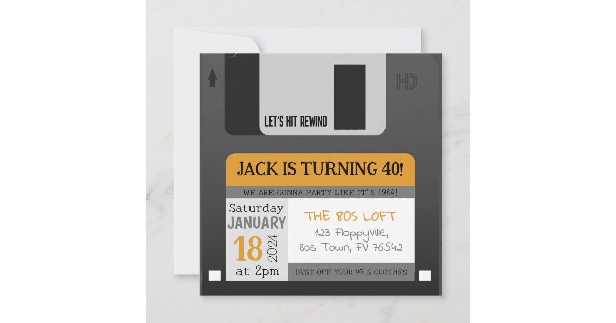 Funny Floppy Disk 80s 90s Birthday Invitation | Zazzle