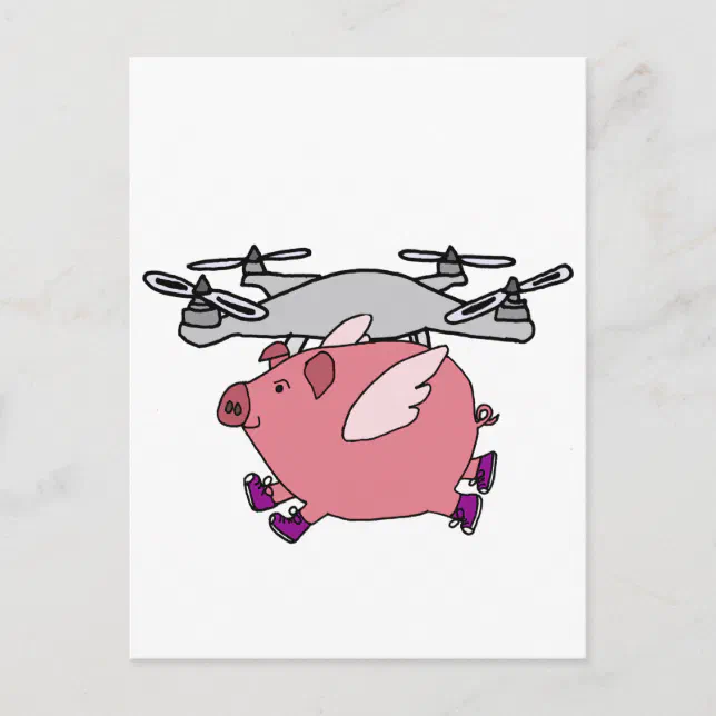 Funny Flying Pig Drone Cartoon Postcard | Zazzle