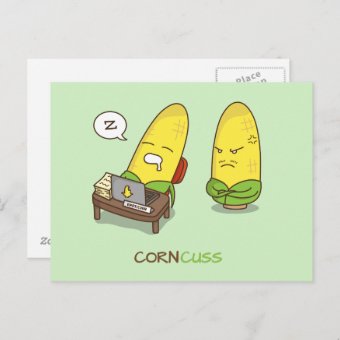 Funny Food Coma Concuss Corn Pun Humor Postcard | Zazzle