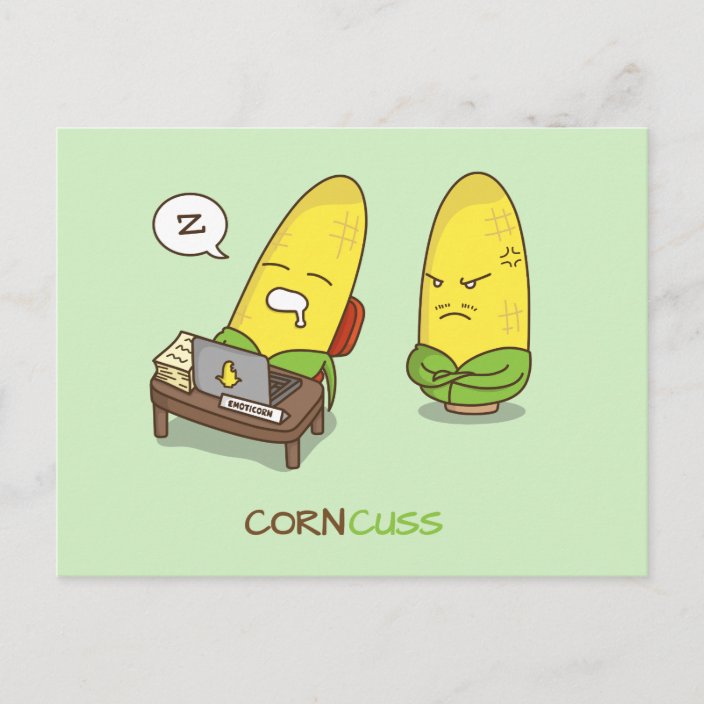 Funny Food Coma Concuss Corn Pun Humor Postcard | Zazzle.com