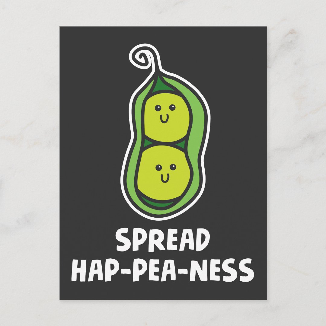 Funny Food Pun Pea Cute Vegetable Joke Happiness Postcard | Zazzle