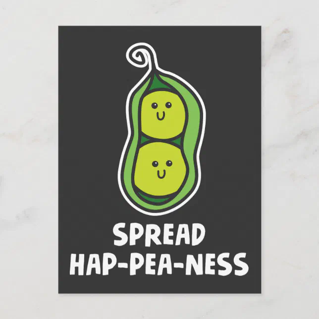 Funny Food Pun Pea Cute Vegetable Joke Happiness Postcard | Zazzle