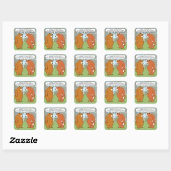 Funny Forgetful Bear in Woods Square Sticker | Zazzle