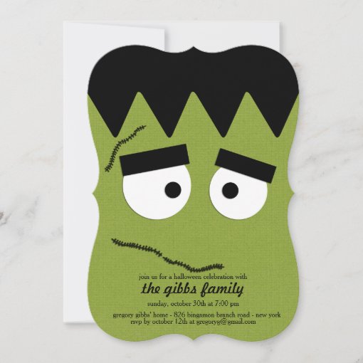 Funny Frankenstein Face for Halloween Party Invitation | Zazzle