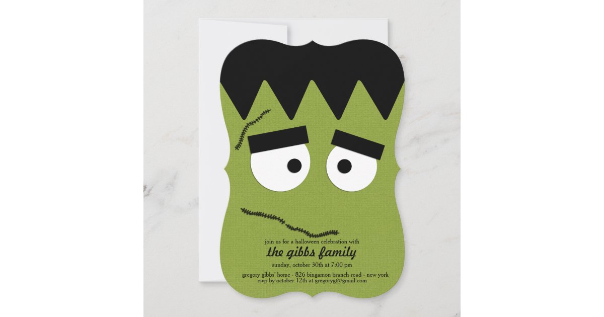 Funny Frankenstein Face for Halloween Party Invitation | Zazzle