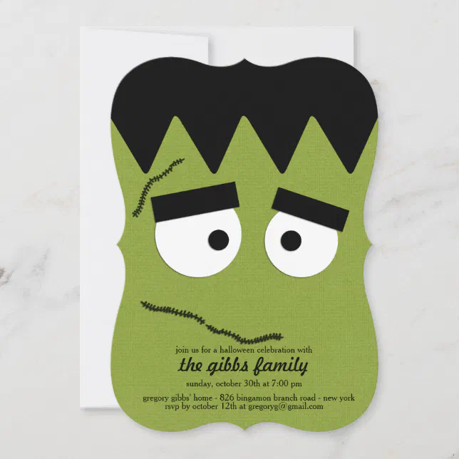 Funny Frankenstein Face for Halloween Party Invitation | Zazzle
