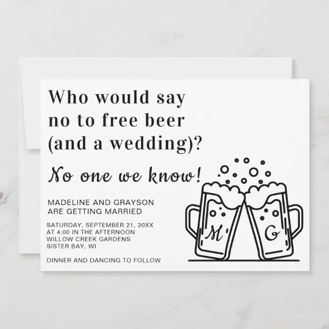 Funny Free Beer and a Wedding Invitation | Zazzle
