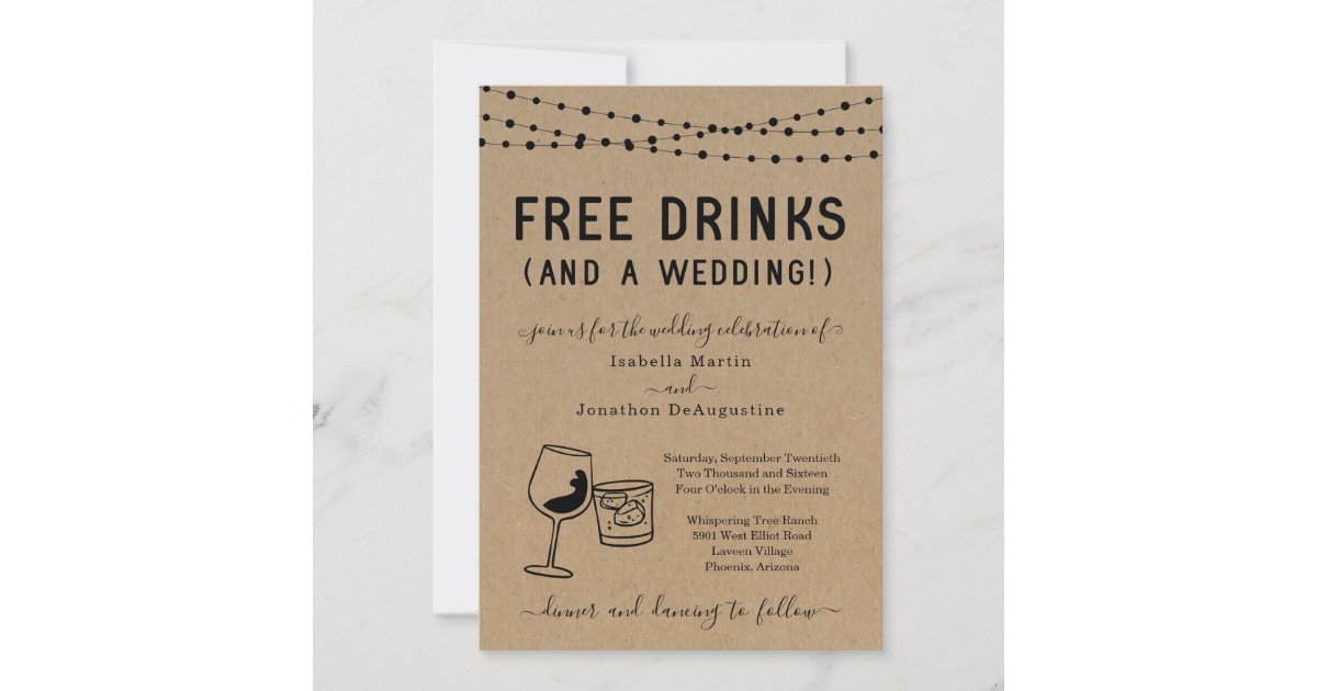 Funny Free Drinks and a Wedding Invitation | Zazzle