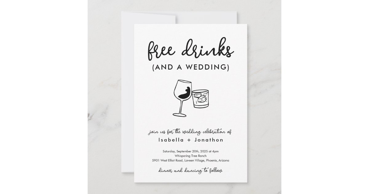 Funny Free Drinks and a Wedding Invitation | Zazzle