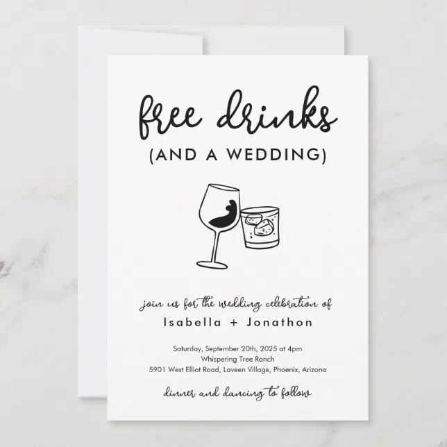 Funny Free Drinks and a Wedding Invitation | Zazzle
