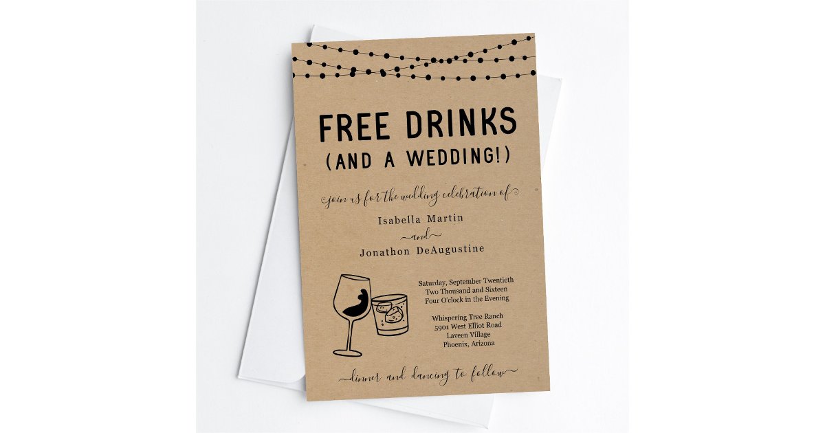 Funny Free Drinks and a Wedding Invitation | Zazzle