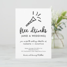Funny Free Drinks and a Wedding Invitation | Zazzle