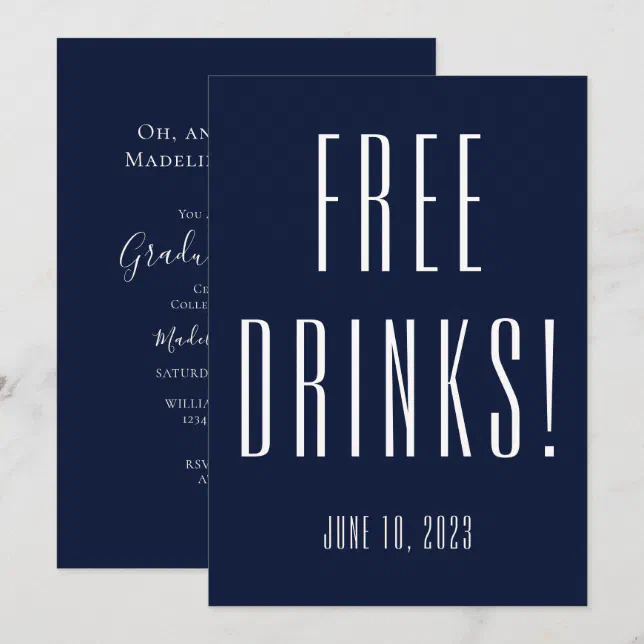 Funny Free Drinks Graduation Party Invitation | Zazzle