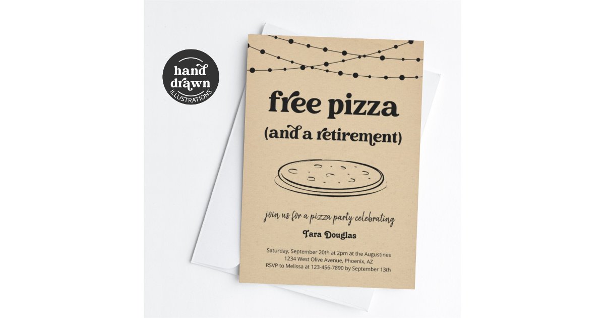 Funny Free Pizza & a Retirement Party Invitation | Zazzle