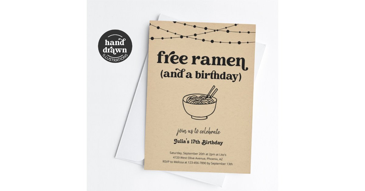 Funny Free Ramen Birthday Party Invitation | Zazzle
