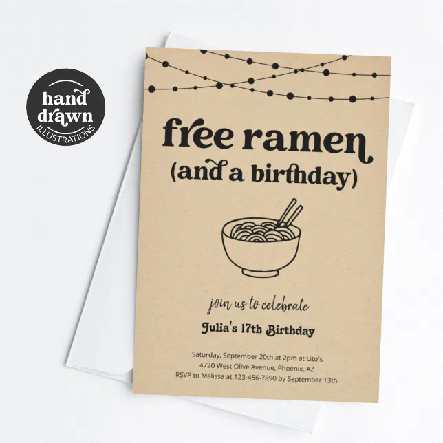 Funny Free Ramen Birthday Party Invitation | Zazzle