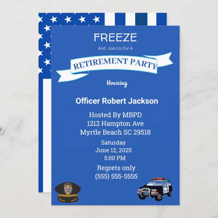 Funny Freeze Police Department Retirement Invitation | Zazzle