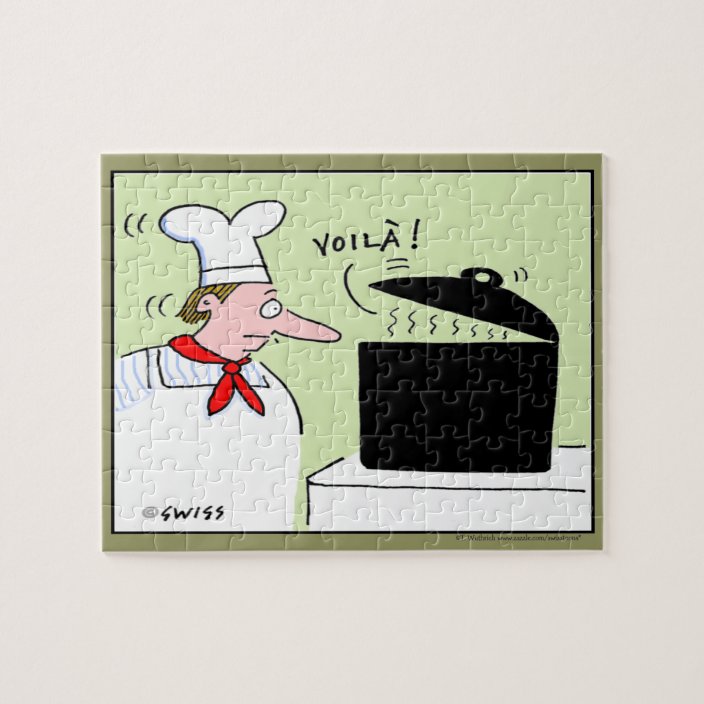 Funny French Chef Cartoon Art Voila Gourmet Jigsaw Puzzle | Zazzle.com