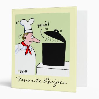 Funny French Chef Cartoon Voila Cooking Recipe Binder | Zazzle