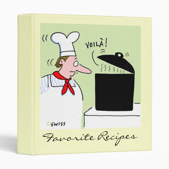 Funny French Chef Cartoon Voila Cooking Recipe Binder | Zazzle