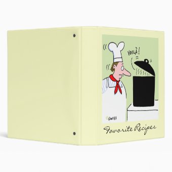 Funny French Chef Cartoon Voila Cooking Recipe Binder | Zazzle