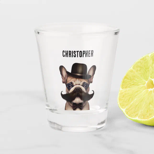 Funny Frenchie Barkeep Custom Shot Glass | Zazzle