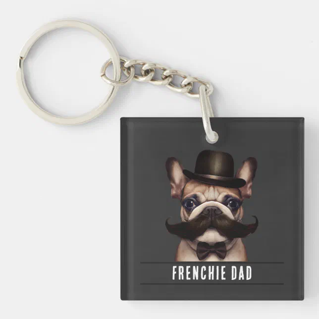 Funny Frenchie Dad Custom Name Double Sided Keychain | Zazzle