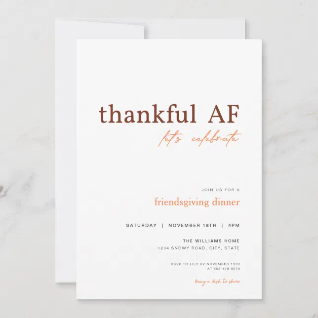 Funny Friendsgiving Thankful AF Invitation | Zazzle