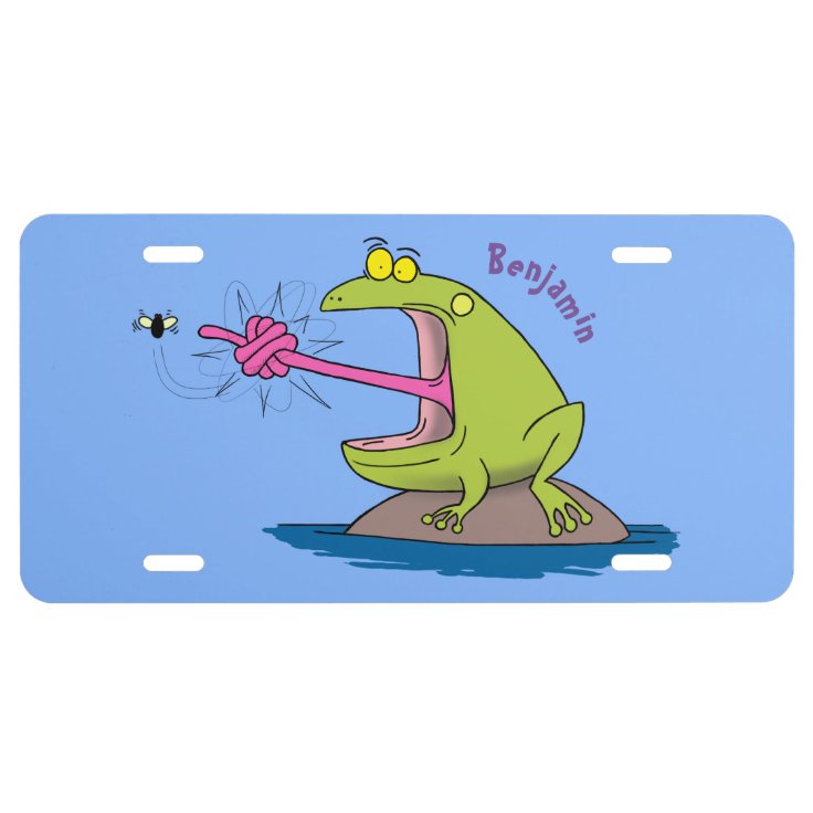 Funny frog and fly cartoon license plate | Zazzle