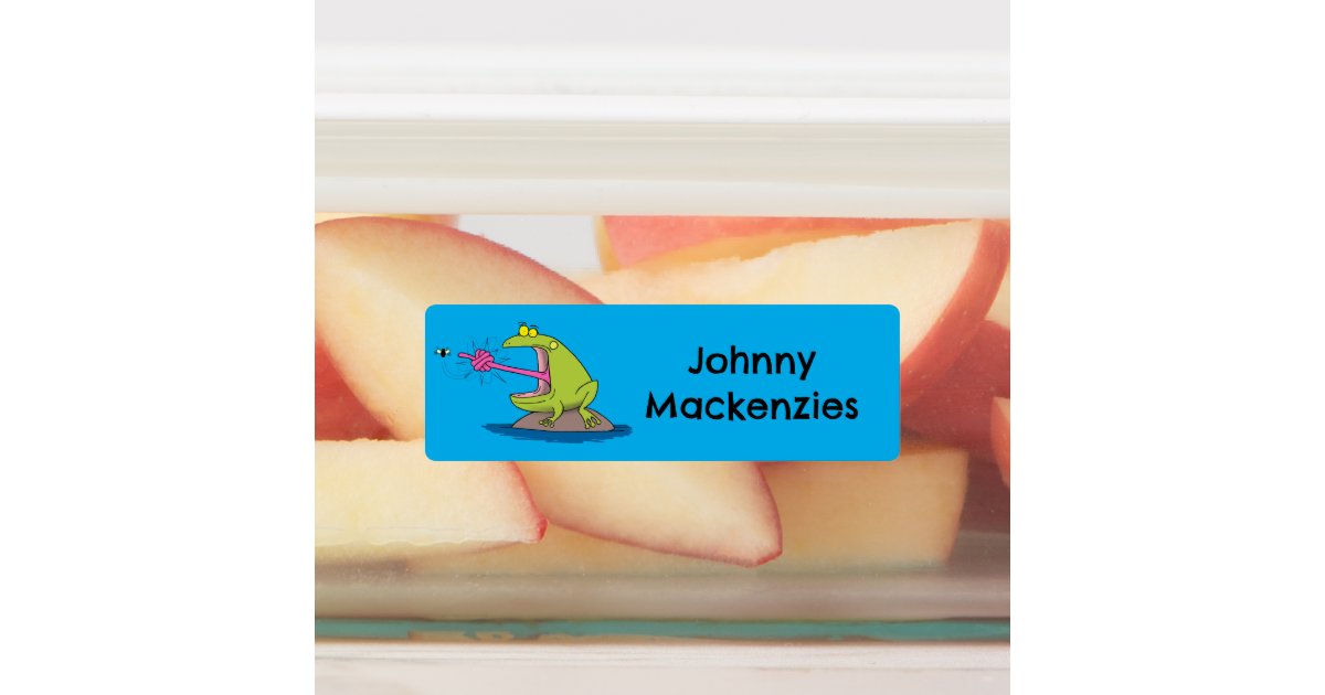 Funny frog and fly cartoon personalized labels | Zazzle