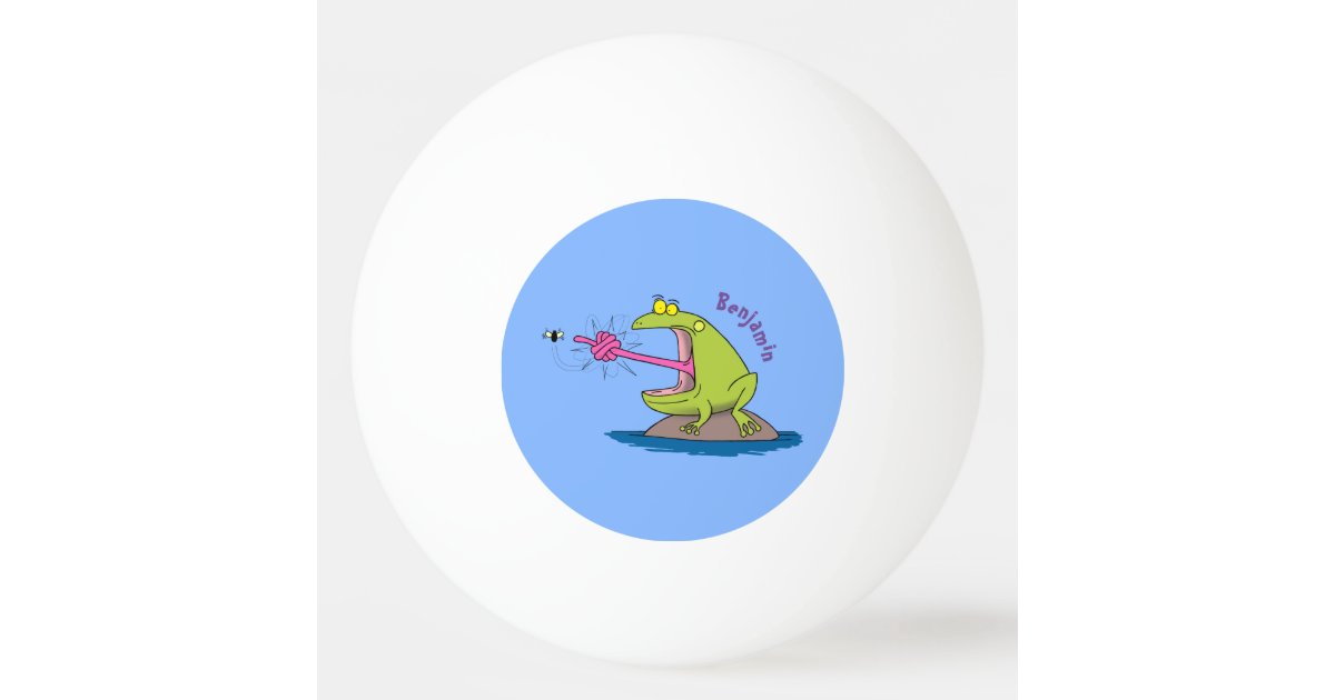 Funny frog and fly cartoon ping pong ball | Zazzle