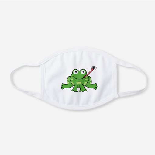 Funny Frog and Fly White Cotton Face Mask | Zazzle
