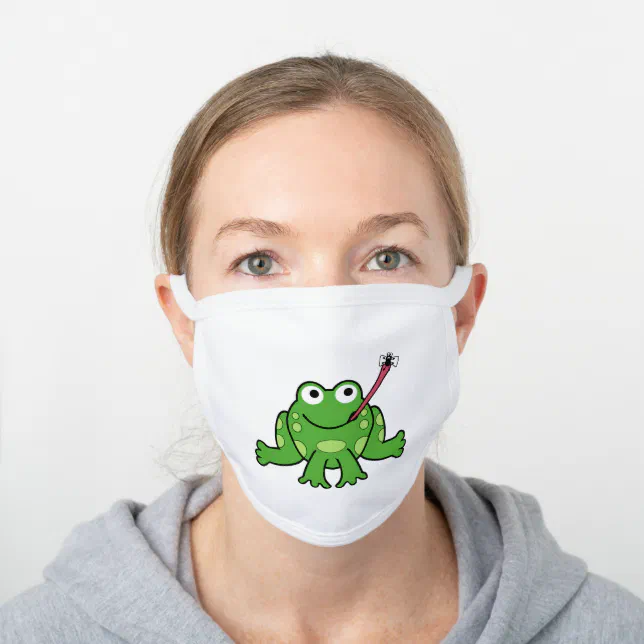 Funny Frog and Fly White Cotton Face Mask | Zazzle