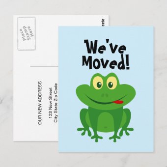 Funny frog cartoon change of address we've moved postcard | Zazzle