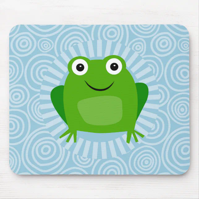 Funny Frog - Cute Froggy On Blue Mouse Pad | Zazzle