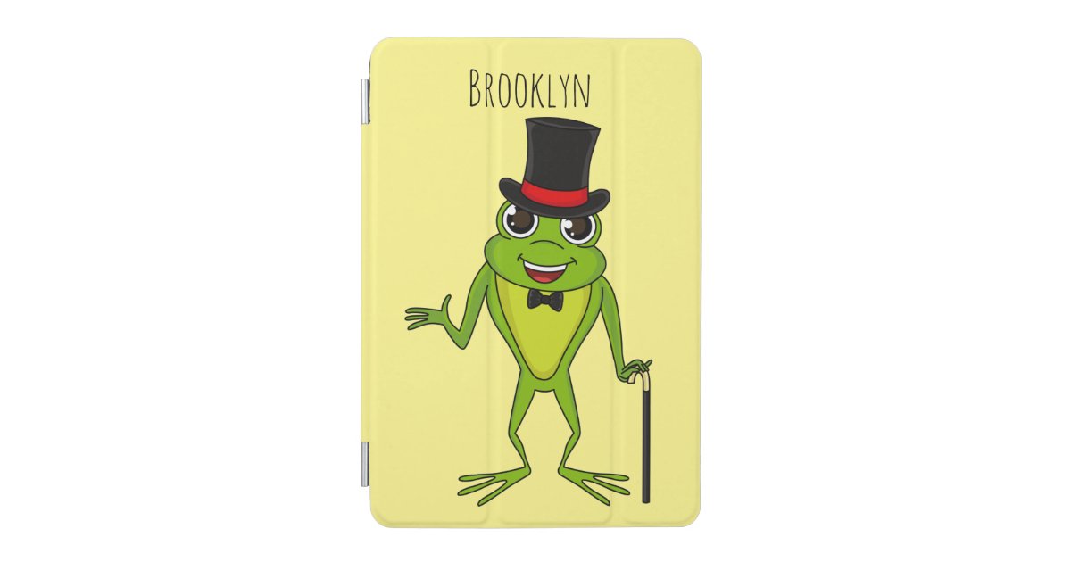Funny frog with top hat cartoon iPad mini cover | Zazzle