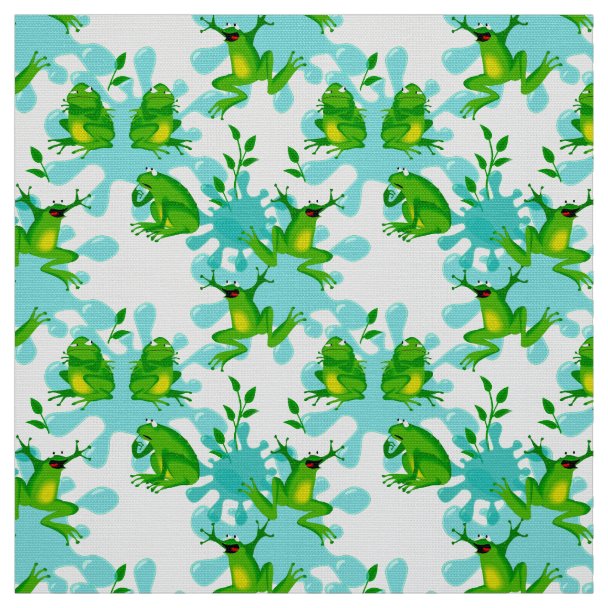 Funny Frog Cartoon Character Seamless Pattern Fabric | Zazzle.com