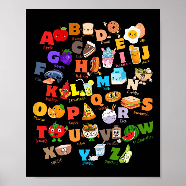 Funny Fruit And Foodie Alphabet Abcs Kindergarten Poster | Zazzle