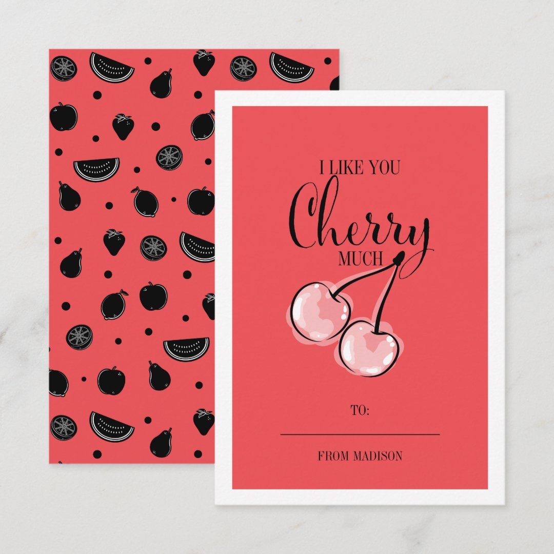 Funny Fruit Pun Cherry Classroom Valentine Card | Zazzle