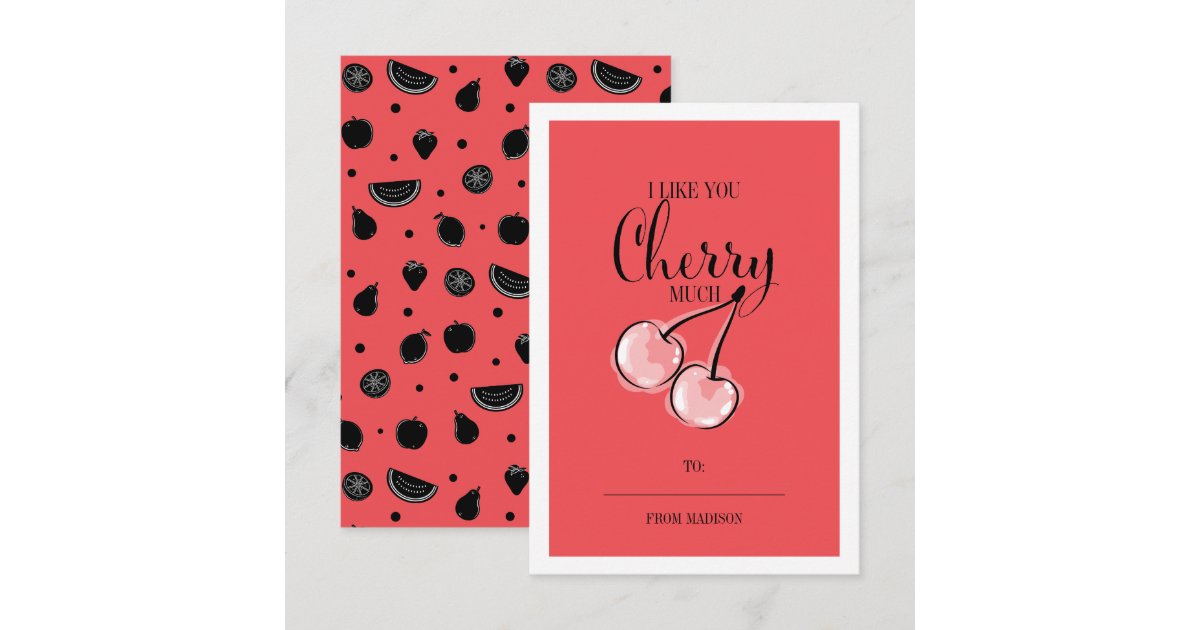 Funny Fruit Pun Cherry Classroom Valentine Card | Zazzle