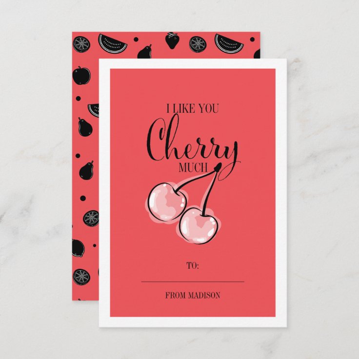 Funny Fruit Pun Cherry Classroom Valentine Card | Zazzle
