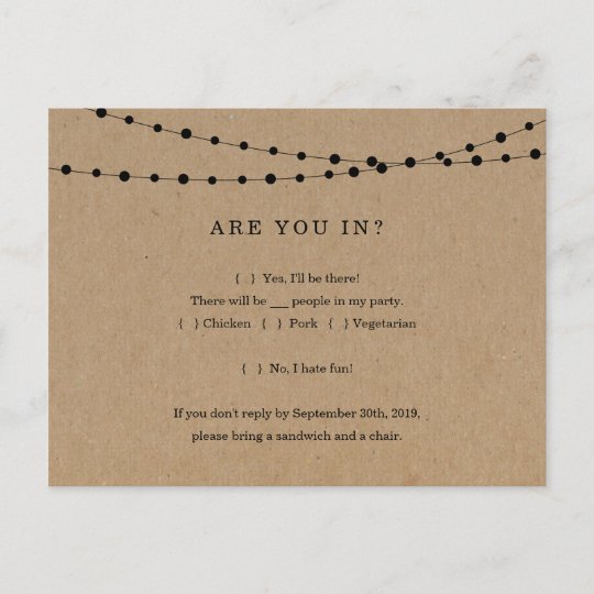 Funny & Fun RSVP Postcard - Rustic Kraft | Zazzle.com