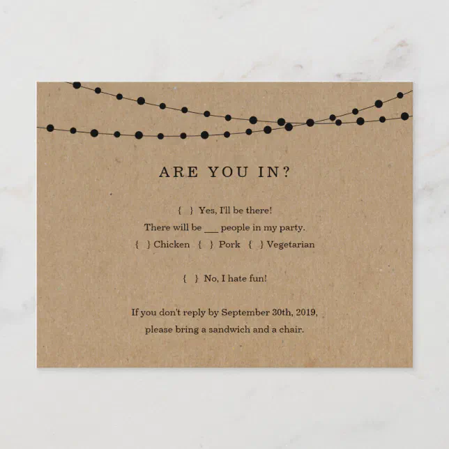 Funny & Fun RSVP Postcard - Rustic Kraft | Zazzle