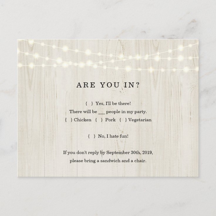 Funny & Fun RSVP Postcard - Rustic Wood | Zazzle