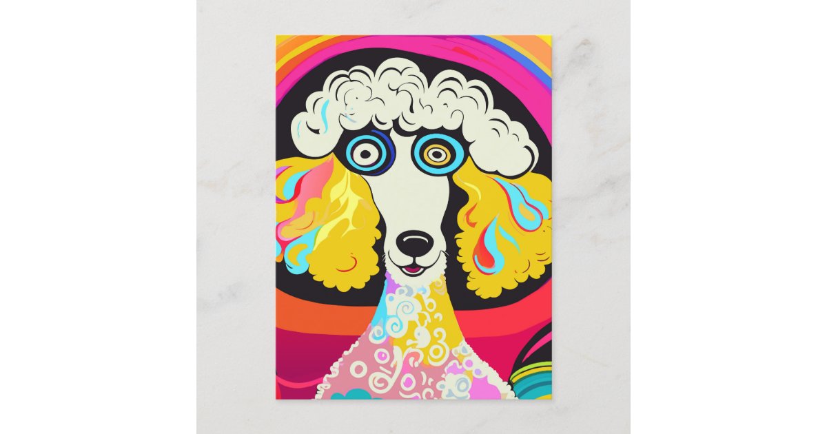 Funny Funky Poodle Dog Portrait Postcard | Zazzle