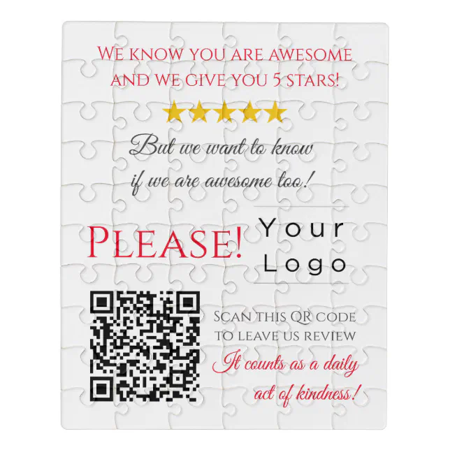 Funny gag QR Code Business Logo Review red Jigsaw Puzzle | Zazzle