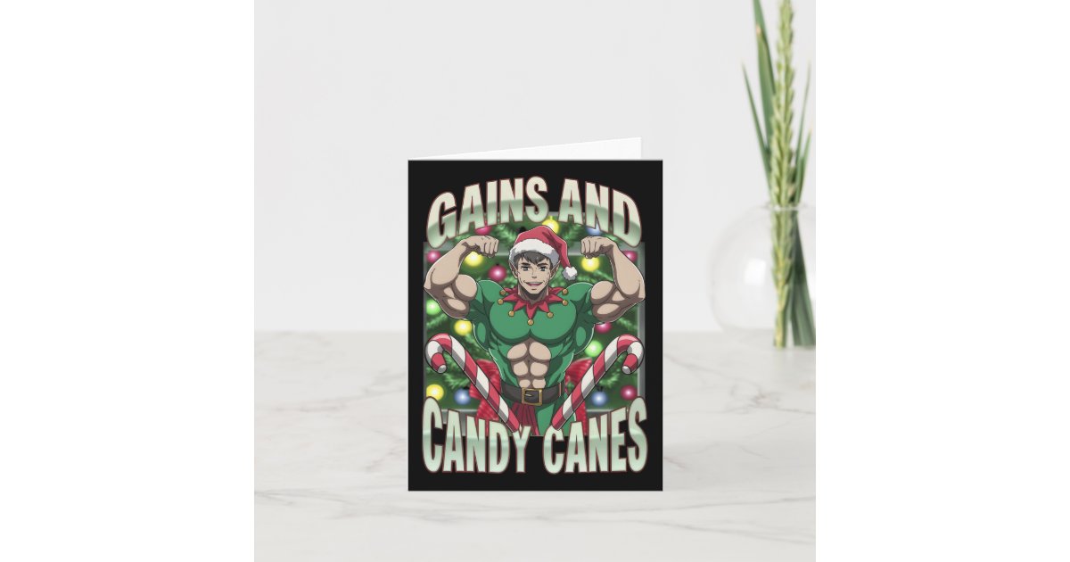Funny Gains And Candy Canes Christmas Elf Gym Work Card | Zazzle