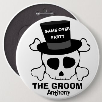 Funny game over party skull button | Zazzle