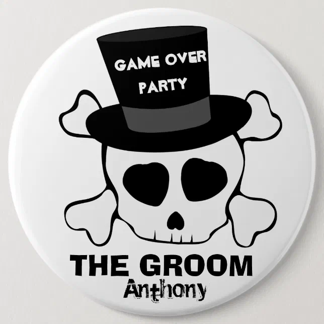 Funny game over party skull button | Zazzle