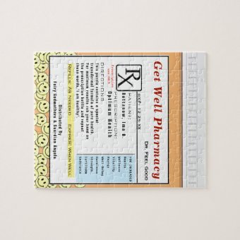 Funny Get Well Soon Prescription Medicine Jigsaw Puzzle | Zazzle
